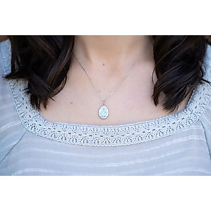 Heartland Store Women's Oval Blue Enamel Miraculous Medal with 18" Sterling Silver Chain