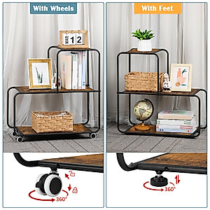 Luplom Side Table Set of 2, Couch End Tables for Small Spaces Narrow Bedside Table Chair Side Table with Wheels and Storage Dark Brown Night Stand for Bedroom Living Room, Rustic Brown