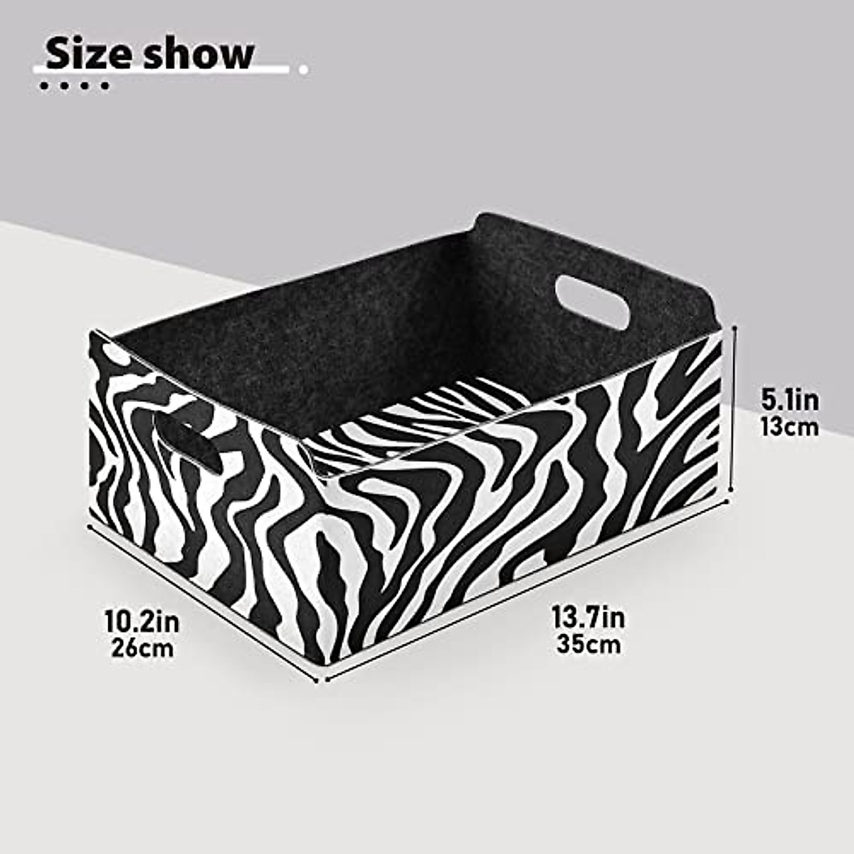 Kigai Collapsible Felt Storage Bins Zebra Rectangle with Handle Storage Bins Baskets Toys Storage Basket for Organizing Closet Clothes Office Books Home Decor