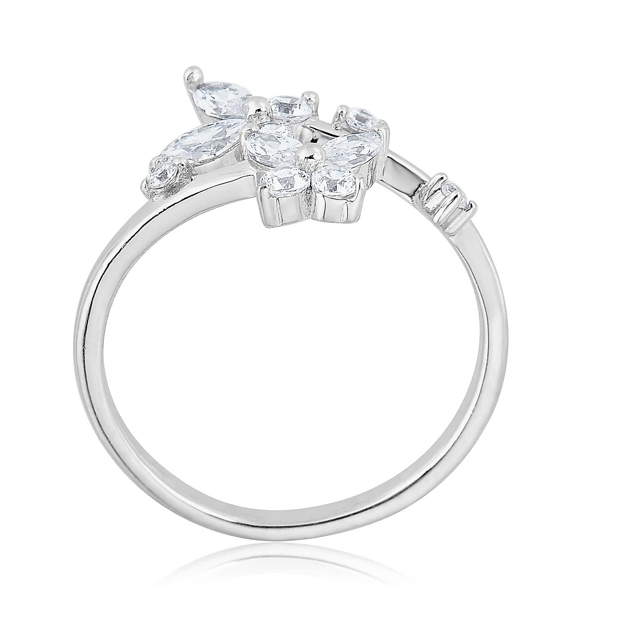 AVORA 925 Sterling Silver Adjustable Butterfly Toe Ring with White Simulated Diamond CZ