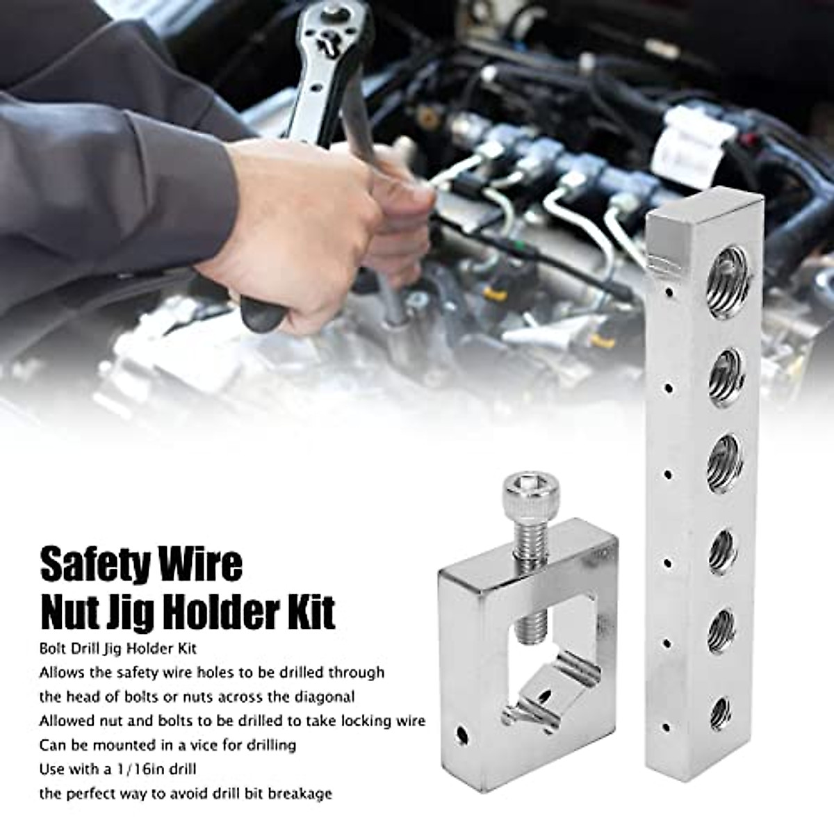 ZZZZS Safety Wire Nut Jig Holder Kit, Repair Tools Professional Carbon Steel Safety Lock Bolt Drill Jig Holder Kit for Adjustment