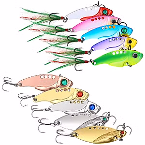 10 Pieces Metal Hard Spinner Blade Bait Fishing Lure Crankbait Bass Fishing Spinner Blade Spinner Spoon Blade Swimbait Freshwater Saltwater Fishing Tackle Lures Treble Hook for Bass Walleye Trout