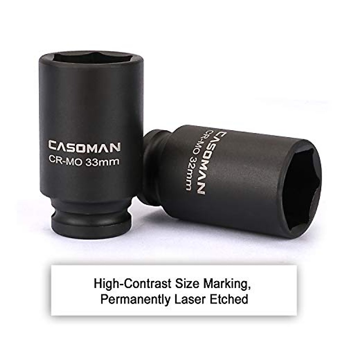 CASOMAN 1/2'' Drive Deep Spindle Axle Nut Impact Socket Set, 6 Point, CR-MO,32,33,35,36mm, 4PC 1/2-Inch Impact Socket Set, Heavy Duty Use In Removing And Installing Axle Nuts