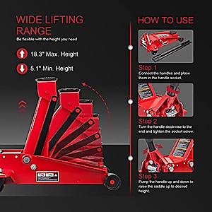 BIG RED ATZ830023R Torin Hydraulic Heavy Duty Steel Service/Floor Jack with Dual Piston Quick Lift Pump, 3 Ton (6,000 lb) Capacity, Red