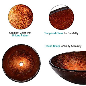 Aquaterior Modern Bathroom Round Artistic Tempered Glass Vessel Vanity Sink Bowl Basin Spa (FAUCET NOT INCLUDED)