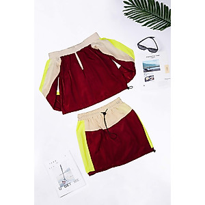 EOSIEDUR Women's Summer off Shoulder Zipper up Crop Tops and Loose Short Pants With Tie Jumpsuit Set