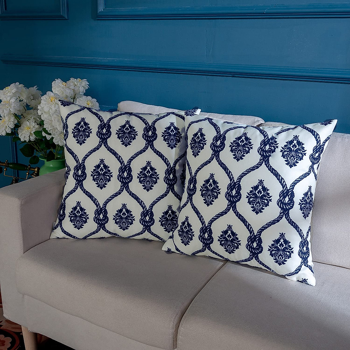 Smile of hope, Navy Blue Decorative Throw Pillows Covers 20X20 inch, Soft Comfy Plush, Square Pillows Covers Cushion Cases for Couch Sofa Living Room, Printed Geometric Patterns, Set of 2