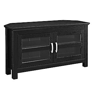 Walker Edison 2 Door Cabinet Corner Wood TV Stand for TV's up to 48" Living Room Storage Flat Screen Living Room Storage Entertainment Center, 44 Inch, Black
