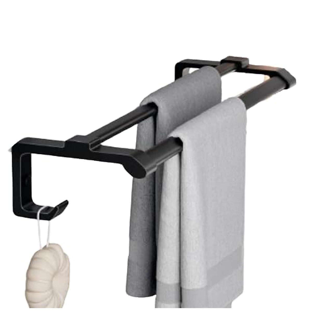 New Multi-Hook Double Folding Three-Piece Set, 60cm Bathroom Space Aluminum Double Folding Bath Towel Rack, Upgraded Hollow Double Tripod, 60cm Thick Flat Tube Double Towel Rod