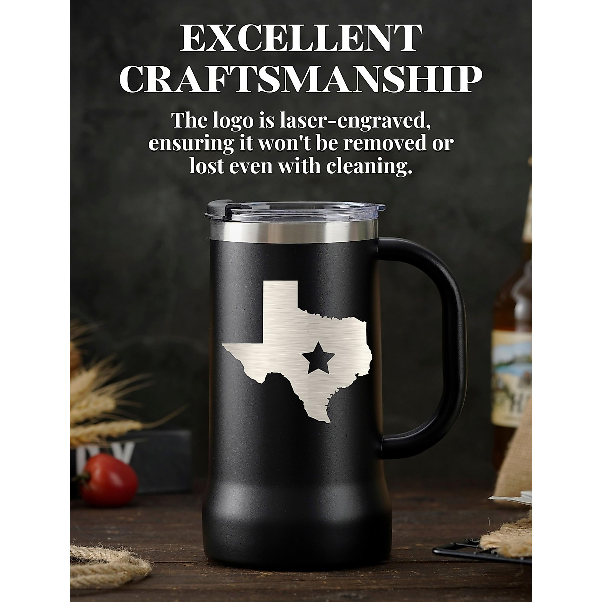 Onebttl Texas Gifts for Men Women, Texas Themed Souvenirs Travel Homesick Gift, Stainless Steel Beer Stein Tumbler, 24oz Beer Mug with Lid