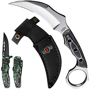 Bundle of 2 Items - Pocket Folding Knife - Military Style - Pocket Knife - Tactical Knife - Camping Knives - CSGO Karambits for Men and Women - Best for Hiking Survival Hunting Fishing