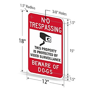 SmartSign "No Trespassing - Property Protected by Video Surveillance, Beware Of Dogs" Sign | 12" x 18" 3M Engineer Grade Reflective Aluminum