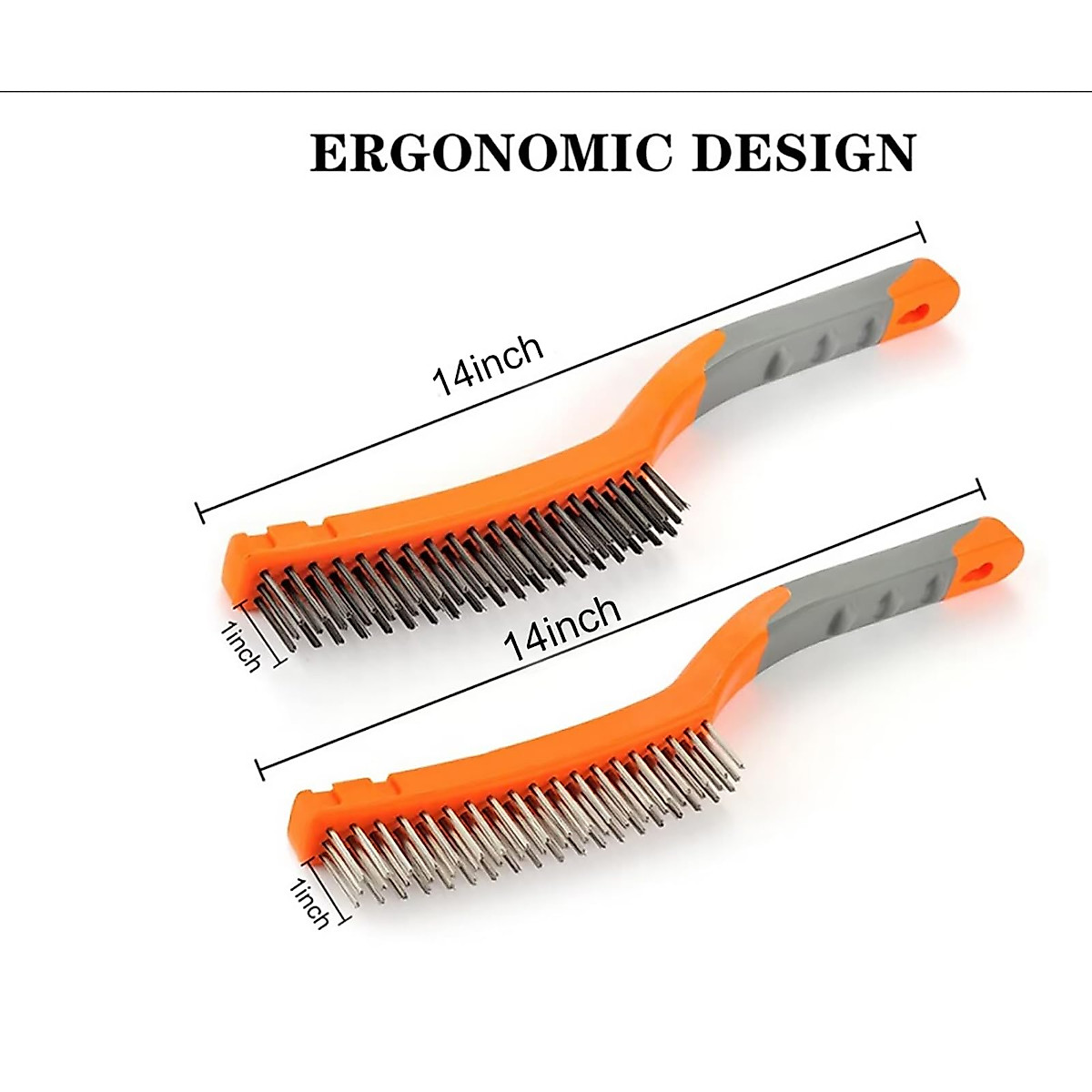 MAXMAN Wire Brushes, Stainless Steel Wire Brush and Carbon Steel Bristles Brush Set, Heavy Duty Wire Brushes for Cleaning Rust, Concrete, Wielding, Paint Removal, 14" Long Plastic Handle, Large,2 Pcs