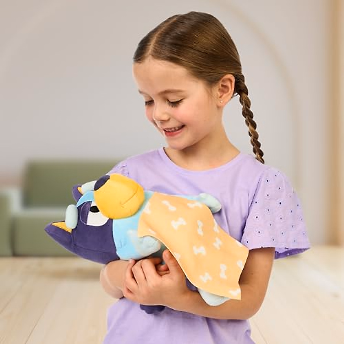 Bluey Sleepy Time 13 Inch Plush with Blanket, Press Tummy to Hear 7 Fun Phrases, Sing Along to The Theme Song, So Soft Made with Deluxe Fabrics and Detailed Stitching | Amazon Exclusive