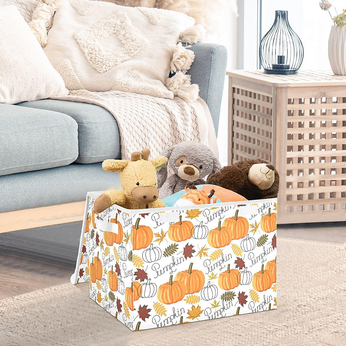 senya Thanksgiving Storage Baskets Collapsible Storage Bins with Lids, Pumpkin Leaf Fall Autumn Thanksgiving Storage Boxes Clothes Baskets for Organizing