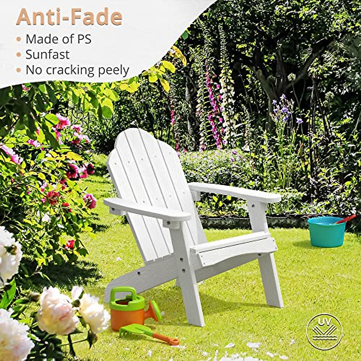 LUE BONA Kids Adirondack Chairs Set of 4, White Poly Lumber Plastic Adirondack Outdoor Chair, Toddler Patio Chair for Fire Pit, Balcony, Backyard