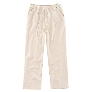 Lisskolo Men's Linen Pants Loose Lightweight Drawstring Elastic Waist Cotton Beach Trousers Khaki Medium