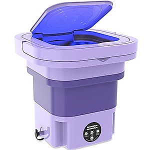 Foldable Washing Machine, 9L High Capacity Mini Washer with 3 Modes Deep Cleaning Half Automatic Washt, Portable Washing Machine with Soft Spin Dry for Socks, Baby Clothes, Towels (Purple)