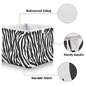 Kigai Zebra Print Cube Storage Bins - 11x11x11 in Large Foldable Cubes Organizer Storage Basket for Home Office, Nursery, Shelf, Closet