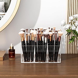 HIIMIEI Clear Makeup Brush Holder Organizer Acrylic 6-Slots Cosmetic Brushes Storage Organizer for Vanity Countertop