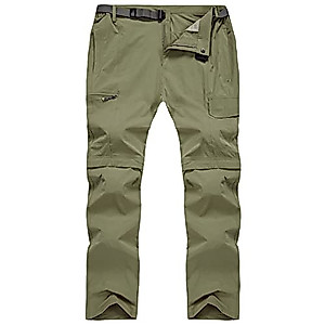 MANSDOUR Men's Hiking Pants Convertible Quick Dry Lightweight Zip-Off Outdoor Work Pants Waterproof Tactical Cargo Fishing Mountain Travel Trousers Breathable Casual Camping Safari Pants Green