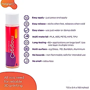 Magigoo MO2016 All-in-One 3D Printer Adhesive Glue, Reduces Warping for ABS, PLA, PETG, Hips and TPU Filament on Glass, PEI, Buildtak, Kapton 50ml, 1.69 fl. oz.