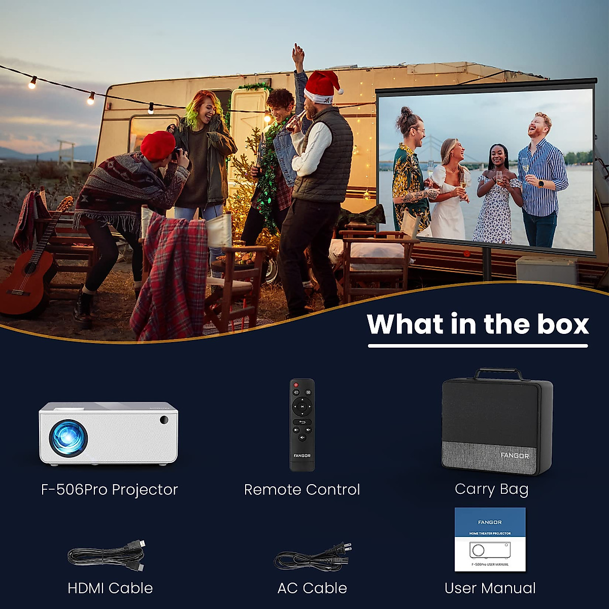 1080P HD Projector, WiFi Projector Bluetooth Projector, FANGOR 230" Portable Movie Projector with Tripod, Home Theater Video Projector Compatible with HDMI, VGA, USB, Laptop, iOS & Android Smartphone
