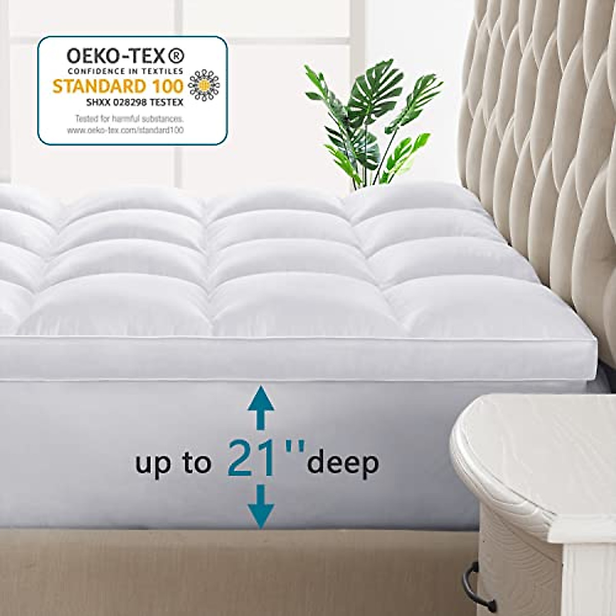 CHOKIT Luxury Soft 5D Spiral Fiber Queen Mattress Topper, Extra Thick Mattress Pad Cover for Back Pain Relief, Cooling Breathable Pillow Top Protector with 8-21" Deep Pocket, All Season Bedding