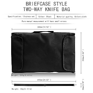 XYJ Black Knife Bag (13 slots) Carry Chef Knives Bags With Shoulder Belt Oxford Cloth Portable Case For Kitchen Knife Sharpener Rod Storging Tools (Knives Not Included)