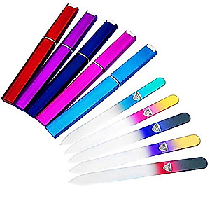 Glass Files for Nails, Luxurious Valentine Gift - Manicure Glass Fingernail Files with Cases. Trim, Shape, and Smooth with Authentic Czech Glass - 5-Piece Bona Fide Beauty Premium Czech Glass Files