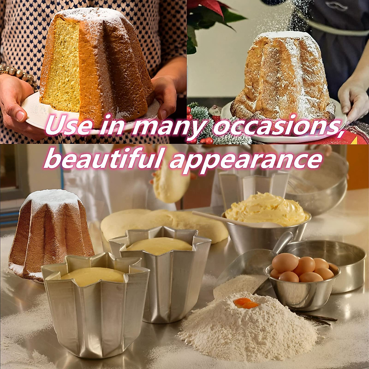 cdbz Pandoro Mold Octagonal Baking Pan Mold,Pandoro Cake Mold Non-stick Mousse Cheese Cake Mold Anode Deep Octagonal Cake Mould Baking Molds Muffin Chocolate Cookie Baking Mould 500g