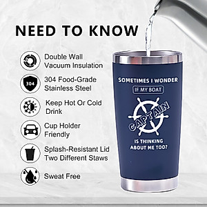 EchoMaven Boating Gifts for Men - Boat Accessories Gifts for Men - Cool Gifts for Boat Owners -Nautical Gifts for Men - Boat Gifts for Men, Dad -Sometimes I Wonder If My Boat Is Thinking Tumbler 20oz