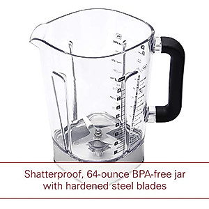 Wolf Gourmet High-Performance Blender, 64 oz Jar, 4 Program Settings, 12.5 AMPS, Blends Food, Shakes and Smoothies, Silver Knob with Black Knob Accessory, Stainless Steel (WGBL120SR)