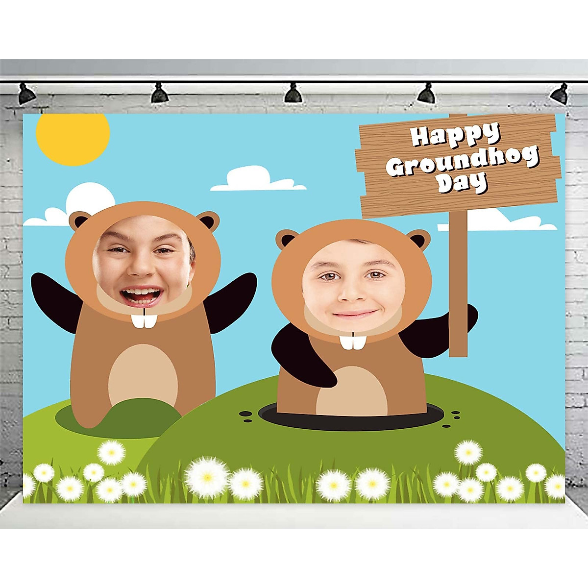 Happy Groundhog Day Banner Background Cute Animals Peeking Out Hole Theme Decor for Season Forecast 1st Birthday Party Spring February 2nd Holidays Festival Groundhog Day Supplies Favors Decorations