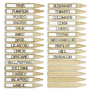 Prospero Living Garden Stakes - Premium 7 Inch Wooden Herb and Vegetable Garden Plant Labels – for Indoor and Outdoor Planters, Pots and Boxes – 25 Commonly Grown Herbs, Veggies, and Fruits.