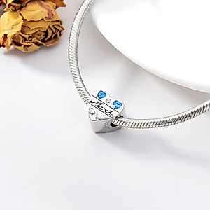 LONAGO Personalized Birthstone Heart Photo Charm 925 Sterling Silver Customized Image Picture Bead Simulated Gemstone Fit Snake Bracelet Happy Birthday Gifts for Women (3)