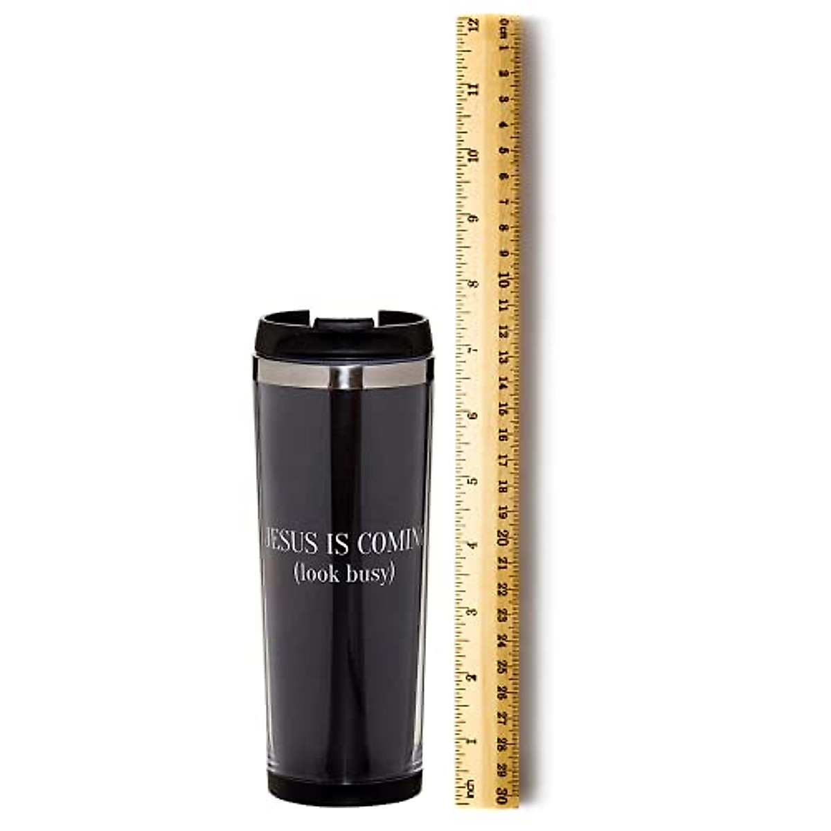 Travel Coffee Tumbler Double Wall Insulation and Lockable Lid, Jesus Is Coming Look Busy Hot Beverage Cup, Funny Drinking Cups Religious Gift Idea, 7.75 Inches