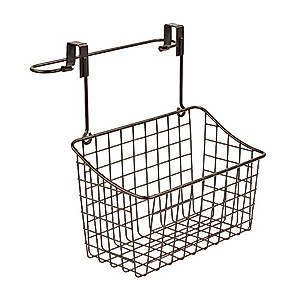 Spectrum Diversified Duo Towel Bar & Medium Basket No Installation 2-in-1 Cabinet Basket & Towel Bar, Under Sink Rustic Farmhouse Storage & Organization, Bronze