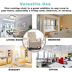 Rocking Accent Chair, Tufted Upholstered Luxury Velvet Lounge Chair, Glider Rocker Armchair with Side Pocket for Nursery, Living Room, Bedroom, Solid Wood Frame for 300 lbs Support (Sandy Beige)