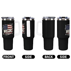Vintage Wrestling U.S.A Flag 40oz Water Bottle Double Wall Insulated Tumbler with Handle Leakproof Travel Mug White-style
