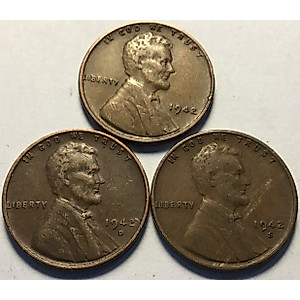 1942 P D S Lincoln Wheat Penny Cent PDS set Penny Seller Fine