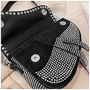 PURFANREE Women Studded Saddle Shoulder Bag Shining Rhinestone Clutch Purse Underarm Handbag Satchel Rivet Crossbody Bag