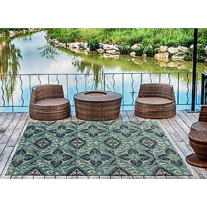 Kaleen Rugs Weathered Collection WTR03-91 Teal 2' x 3' Indoor/Outdoor, Handmade Rug
