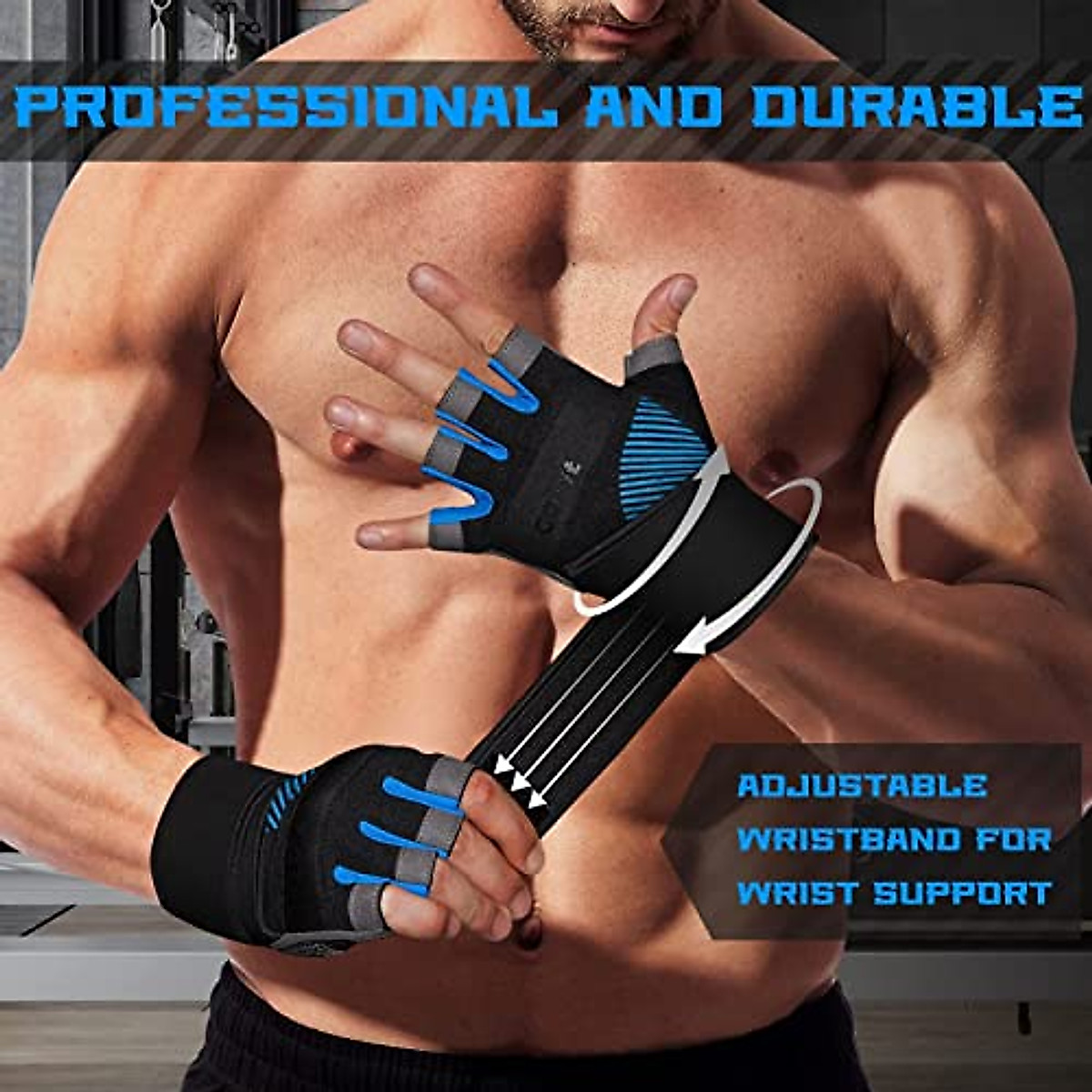 COFIT Breathable Workout Gloves, Antislip Weight Lifting Gym Gloves for Men Women with Wrist Wrap Support, Superior Grip & Palm Protection for Weightlifting, Fitness, Exercise, Training - Blue M