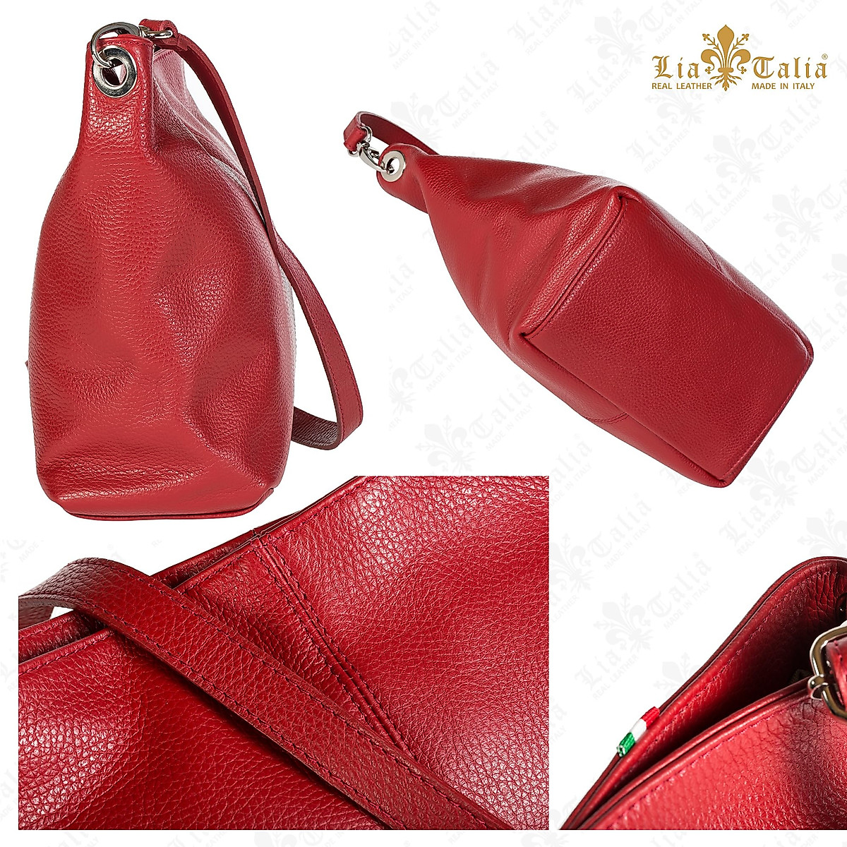 LiaTalia Womens Shoulder Bag - Soft Grained Leather - Medium Size Hobo Handbag Purse Made with 100% Italian Leather - ADAL (Olive Green)