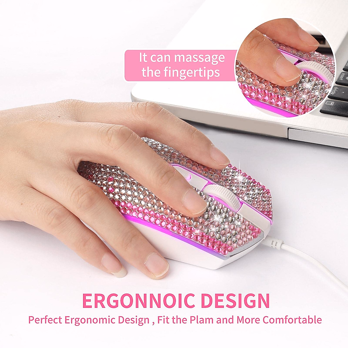 MagiDeal USB Gaming Mouse 1600DPI,Breathing LED Lights, Rhinestone Mouse Mice for PC Keyboard,for Windows Laptop Gamer