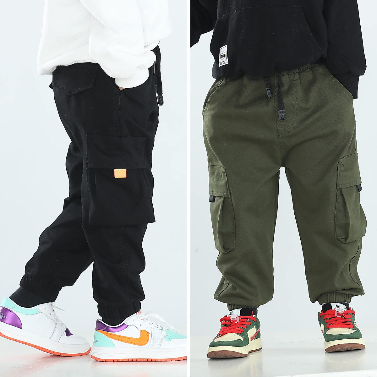 MINI PANDA Toddler Pants, Black Pants Toddler Boys or Girls, Little Boy Pants 2-Pieces (3T, Black,Green)