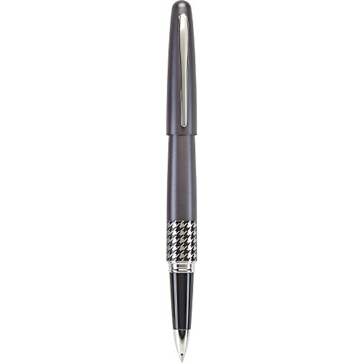 PILOT MR Retro Pop Collection Gel Roller Pen in Gift Box, Gray Barrel with Houndstooth Accent, Fine Point Stainless Steel Nib, Refillable Black Ink (91405)