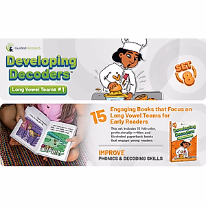 Decodable Readers: 15 Long Vowel Teams Phonics Books for Beginning Readers Ages 4-7 Developing Decoders (Set 8)