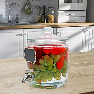 Accguan 1-Gallon Drink Dispenser,Glass Drinking Dispenser with Glass Lid,Mason Drink Dispenser for Parties, Bar, Wedding, Homemade Juice, Laundry Detergent Dispenser,Picnics, Barbecues and Daily,1 pcs